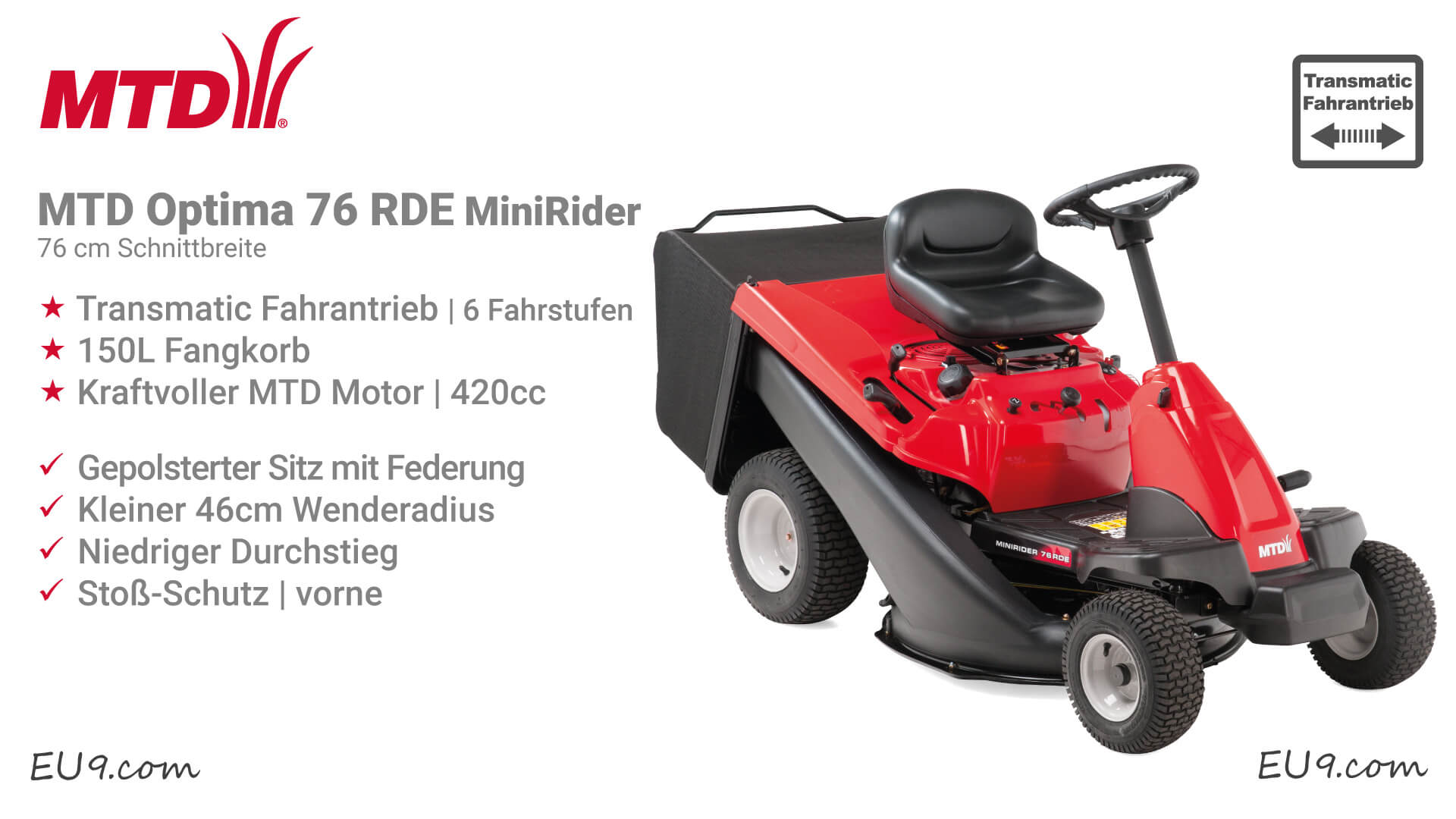 NEU 2020: MTD Optima 76 RDE Transmatic Mini-Rider | Günstig kaufen!