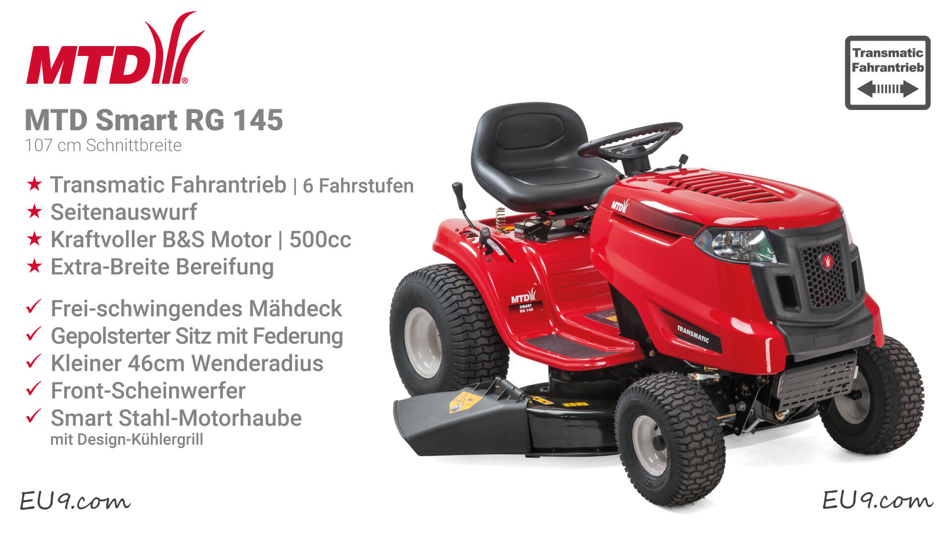 NEU 2021: MTD Smart RG 145 Transmatic | Seitenauswurf-Rasentraktor