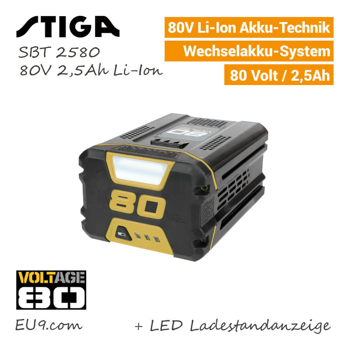 Stiga 80V 2,5Ah Li-Ion Akku SBT 2580 AE - EU9.com